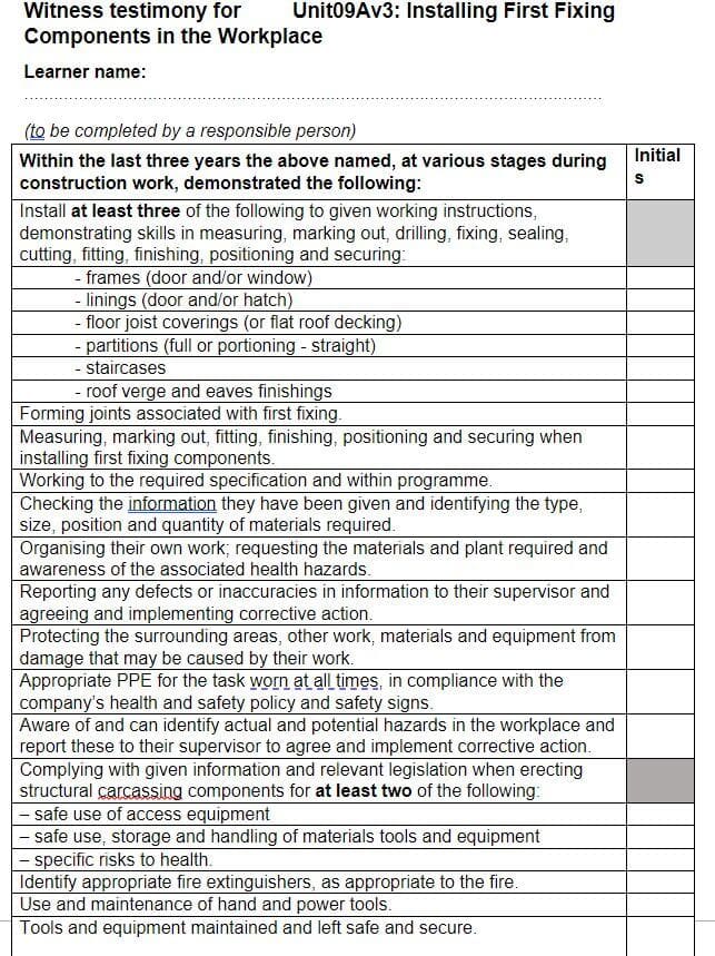 Carpentry NVQ Level 2 Fast Track Remote Assessment